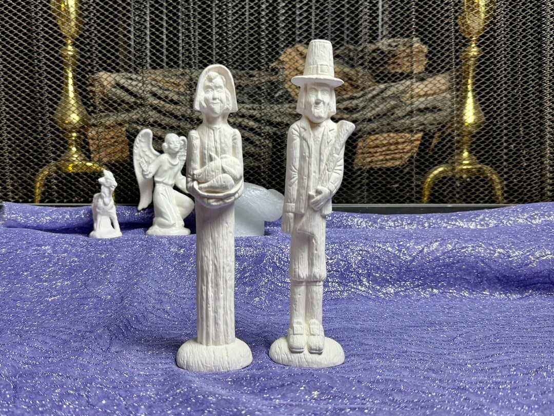 Ceramic Pilgrims, Set of Unpainted Ceramic Bisque Pilgrim Man and Woman ...