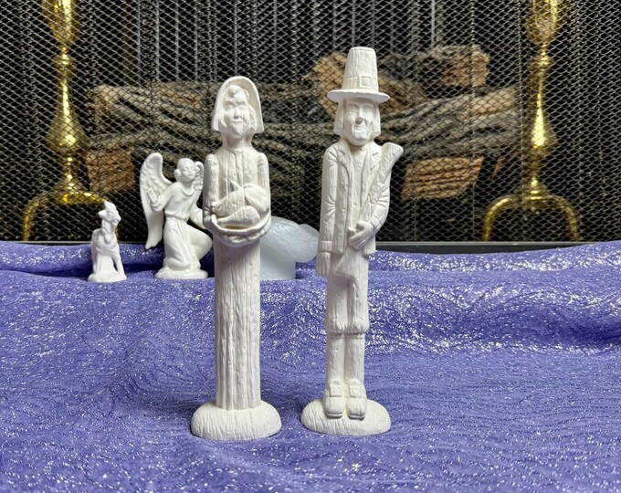 Ceramic Pilgrims, Set of Unpainted Ceramic Bisque Pilgrim Man and Woman ...