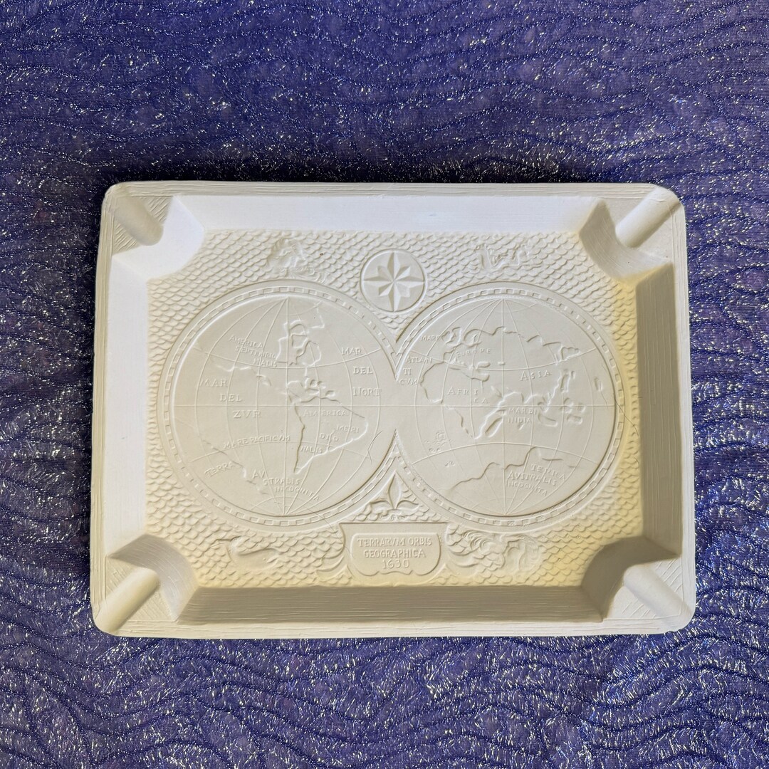 Mid-century Modern Map Ashtray, Unpainted Ceramic Bisque Vintage ...