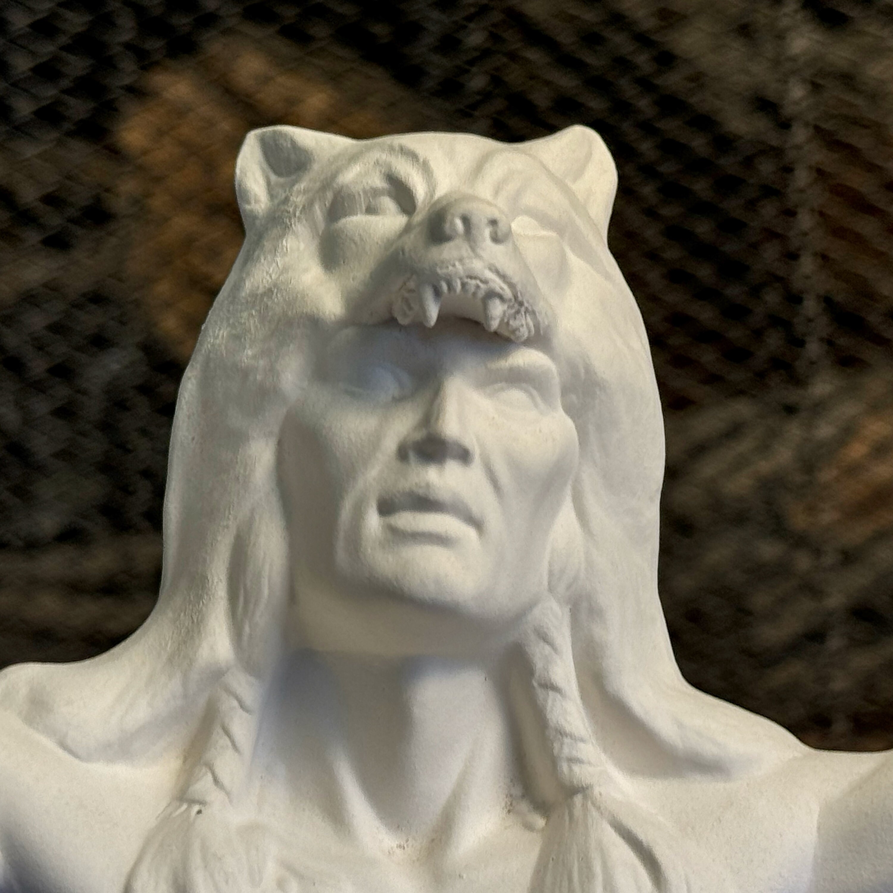 Ceramic Native American Man Wear A Wolf Head Dress Statue, Unpainted ...