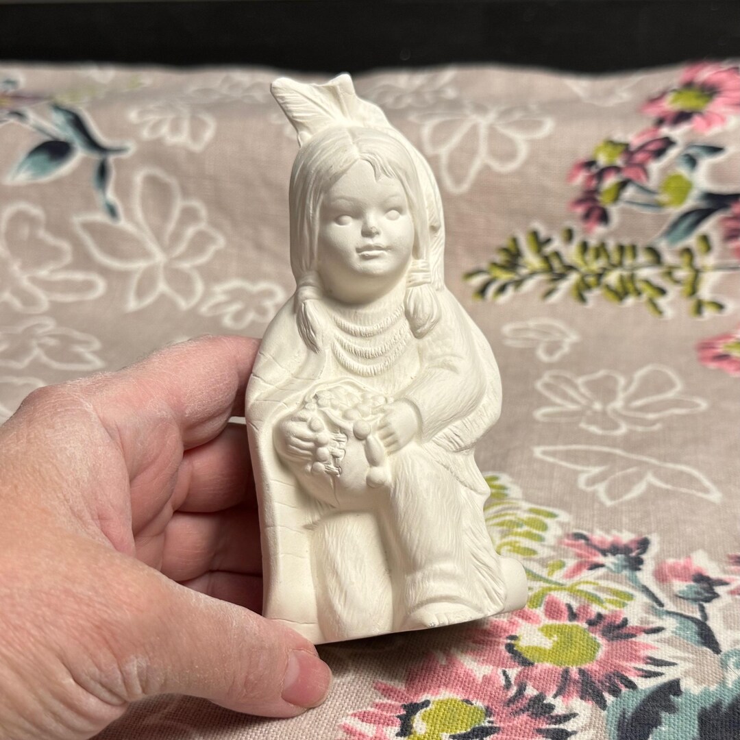 Ceramic Native American Child Figurine, Unpainted Ceramic Indian ...