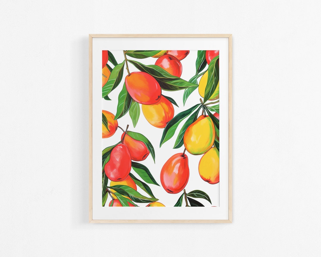 Mango Painting. Gouache Fruit Poster. Modern Illustration. Colorful ...