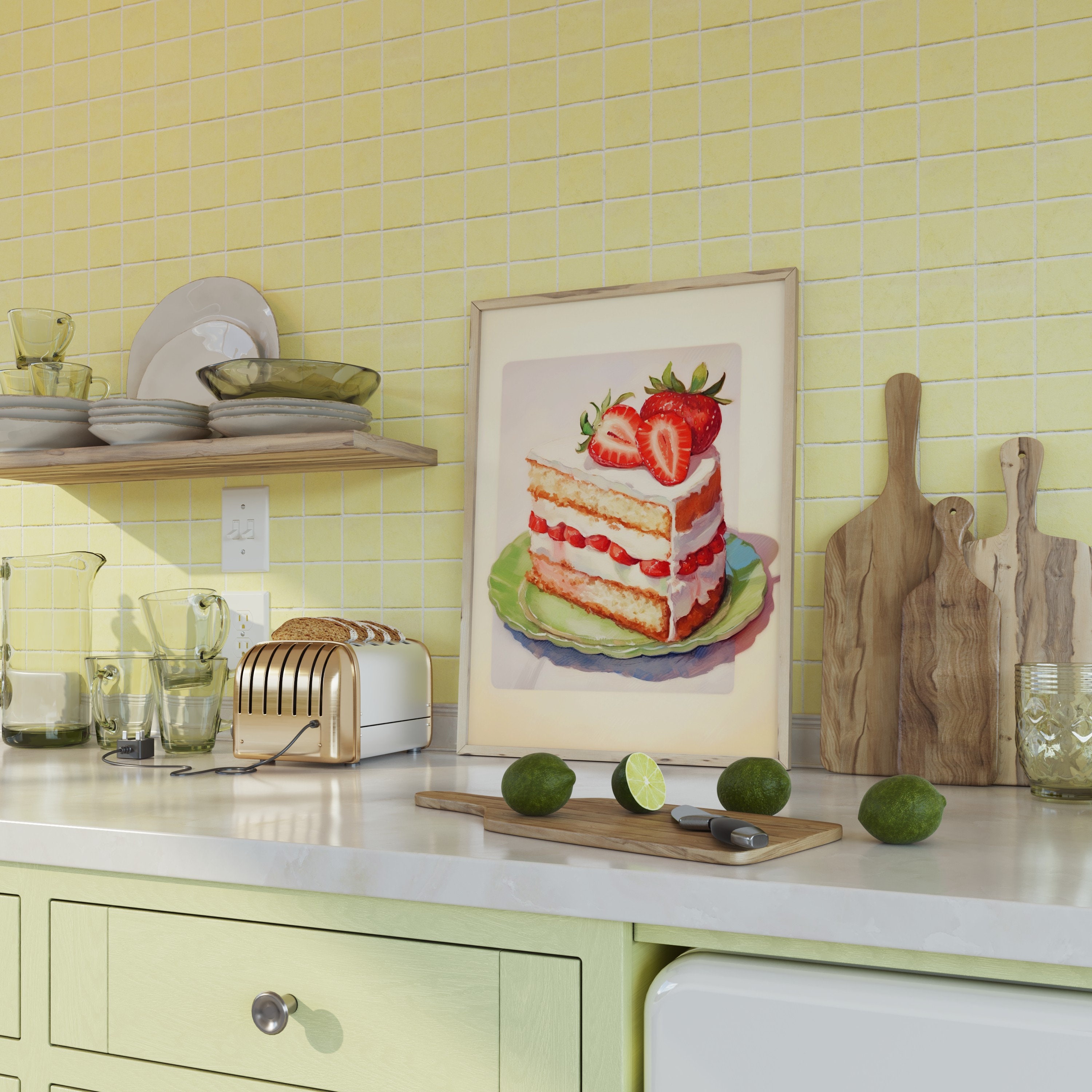 Watercolor Strawberry Cake Painting. French Pastry Illustration ...