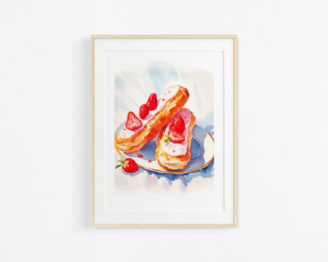 Strawberry Eclairs Painting. French Pastry Illustration. Colorful ...