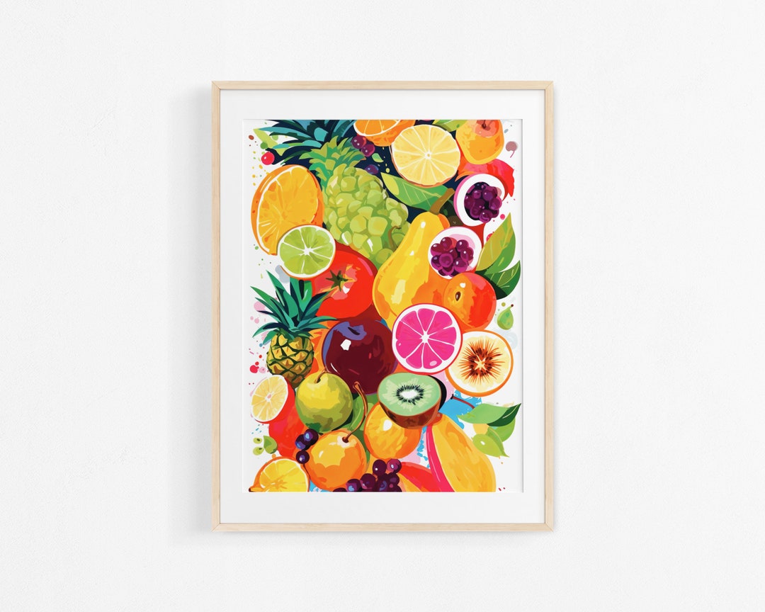 Fruit Painting. Gouache Fruit Poster. Modern Illustration. Colorful ...