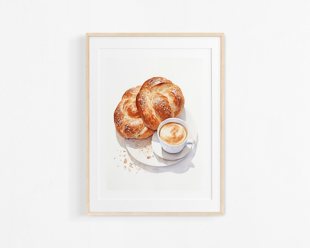 Watercolor Painting of Buns and Coffee. Illustration of French Pastries ...