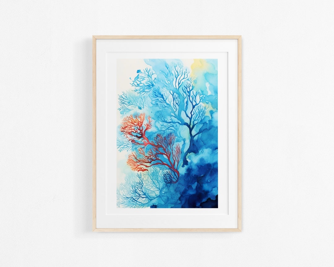 Coral Painting. Seabed Poster in Gouache. Interior Decorative ...