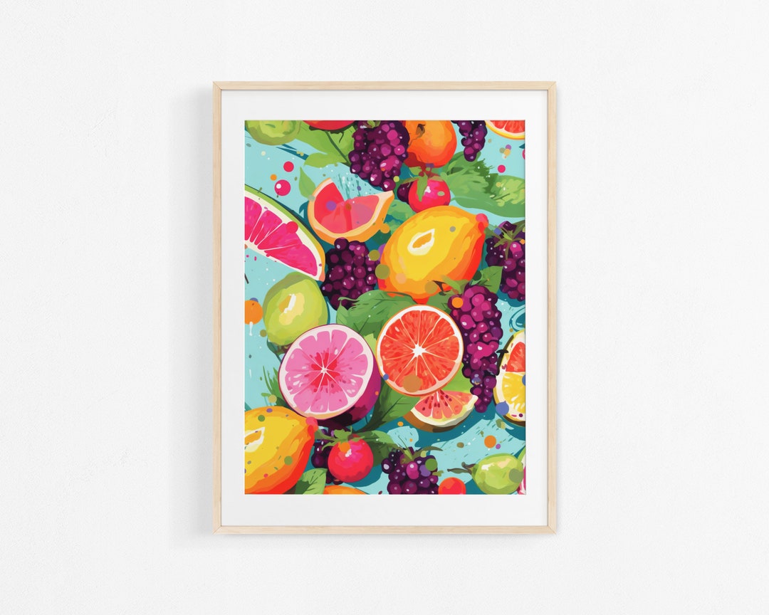 Fruit Painting. Gouache Fruit Poster. Modern Illustration. Colorful ...