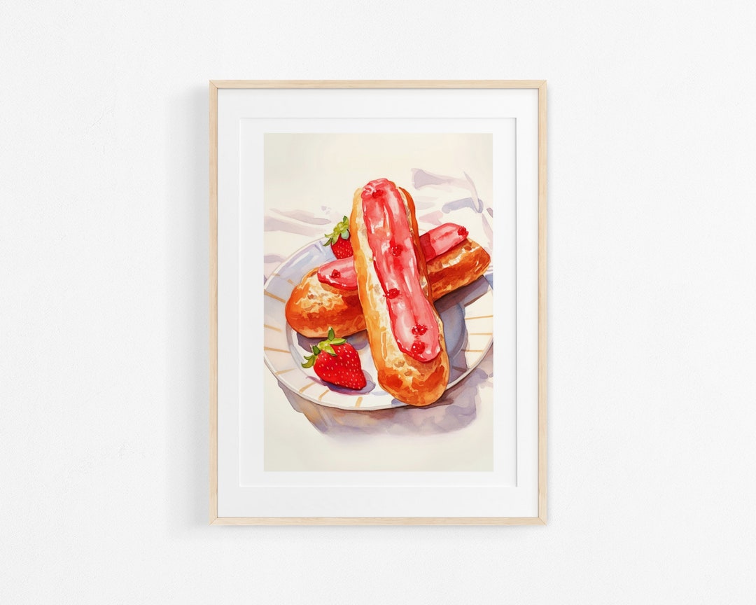 Strawberry Eclairs Painting. French Pastry Illustration. Colorful ...