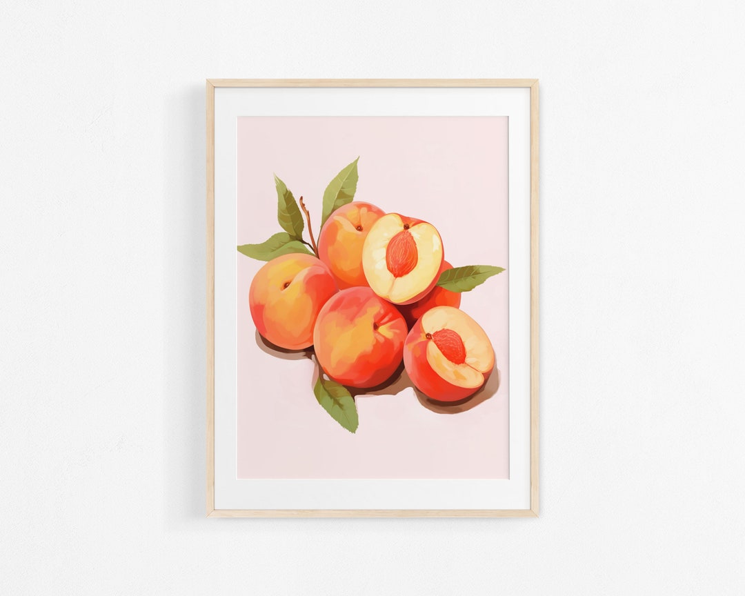 Peaches Painting. Gouache Fruit Poster. Modern Illustration. Colorful ...