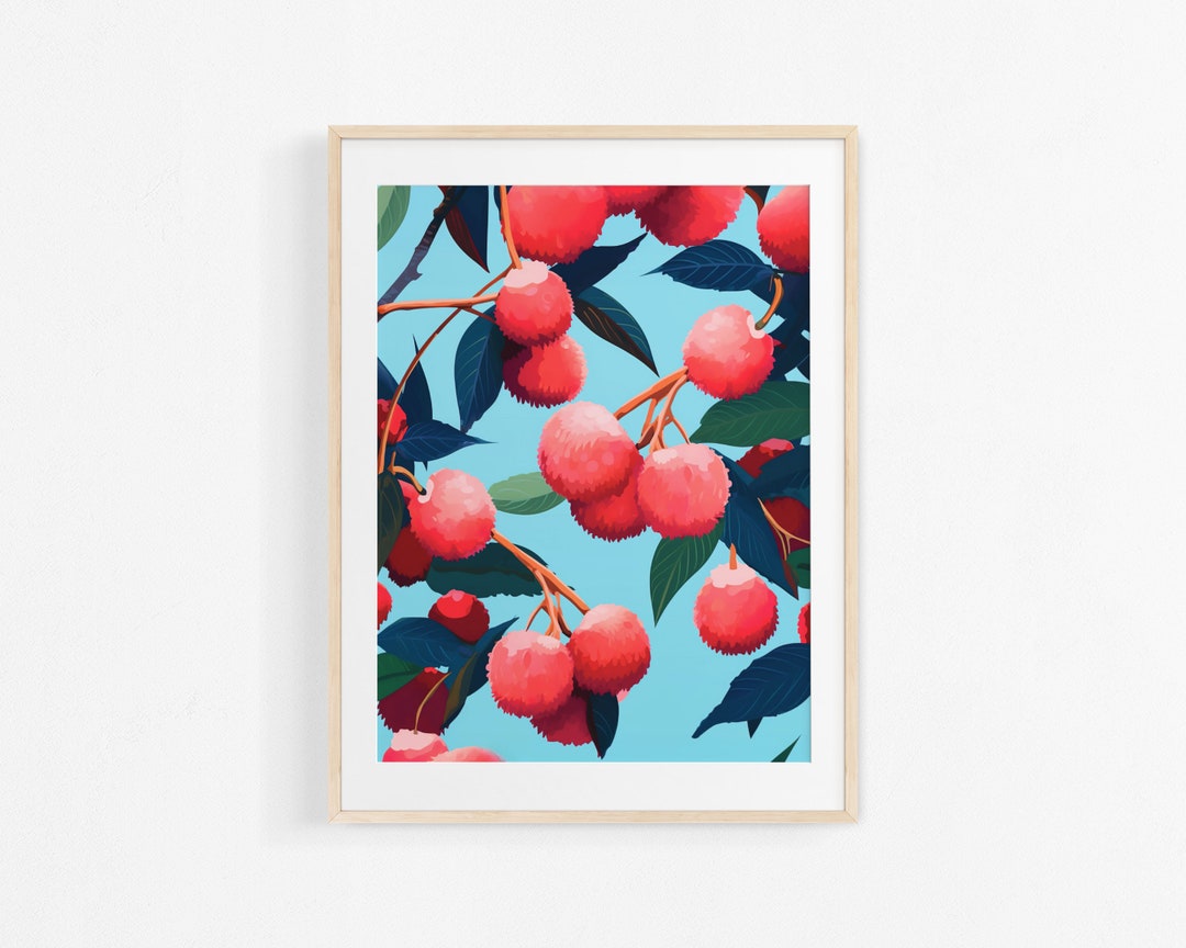 Lychee Painting. Gouache Fruit Poster. Modern Illustration. Colorful ...