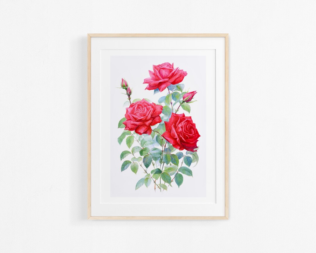 Watercolor Roses Painting. Spring Flowers Poster. Floral Illustration ...