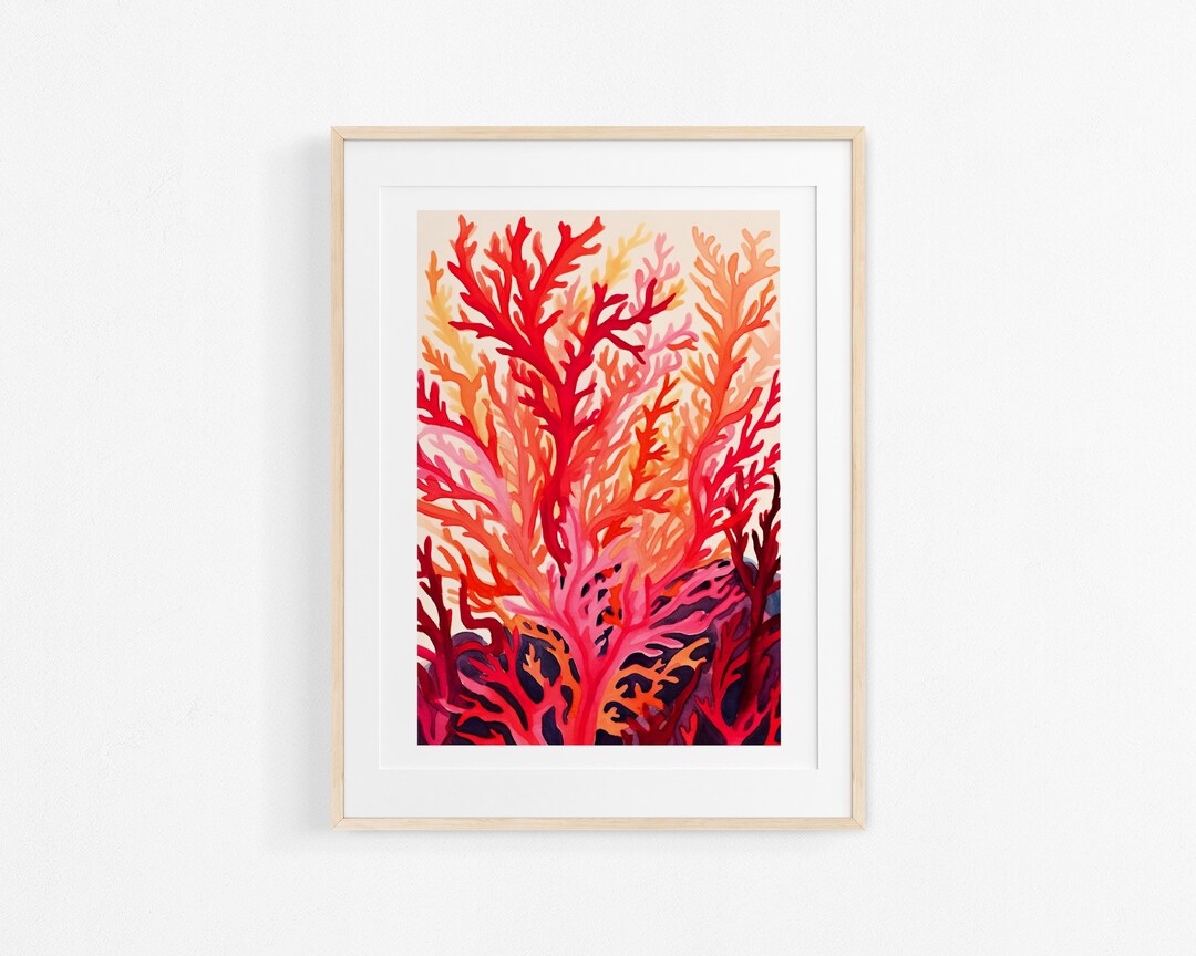 Coral Painting. Seabed Poster in Gouache. Interior Decorative ...