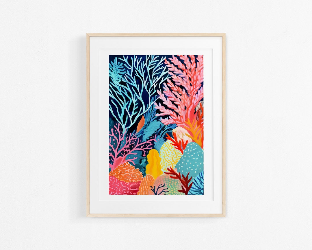 Coral Painting. Seabed Poster in Gouache. Interior Decorative ...