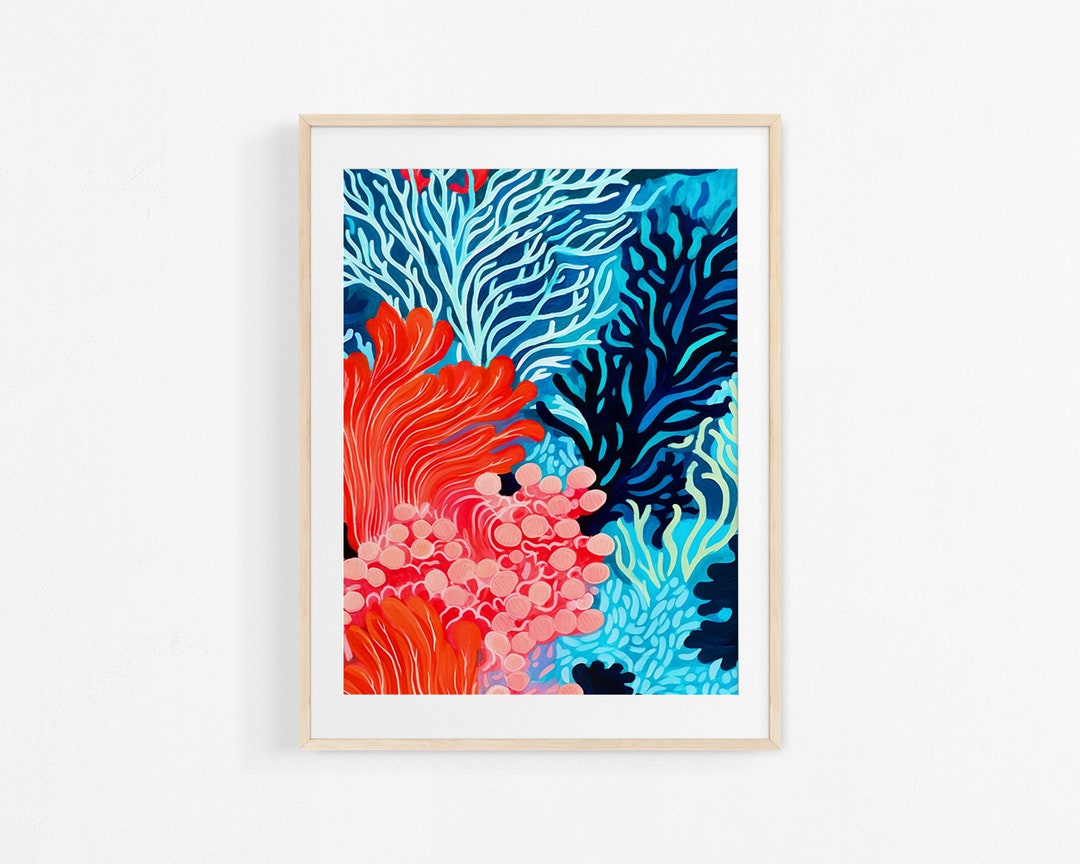 Coral Painting. Seabed Poster in Gouache. Interior Decorative ...