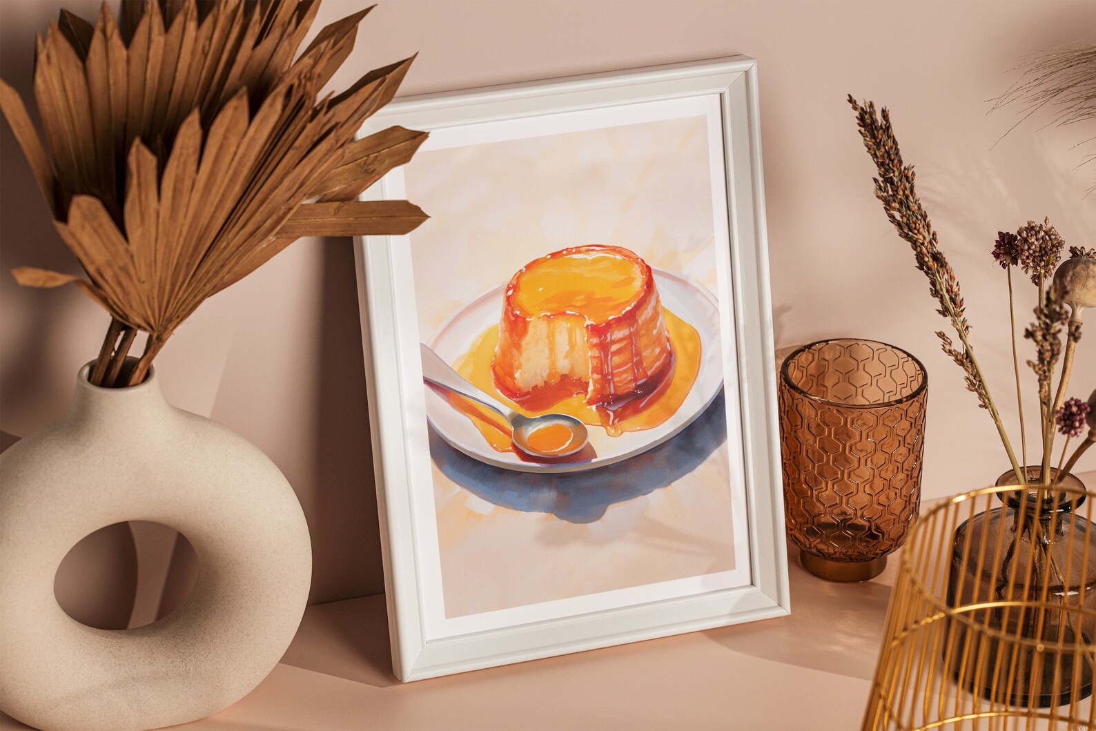 Watercolor Caramel Flan Painting. French Pastry Illustration. Colorful ...