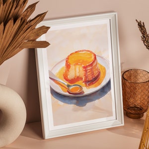 Watercolor Caramel Flan Painting. French Pastry Illustration. Colorful ...