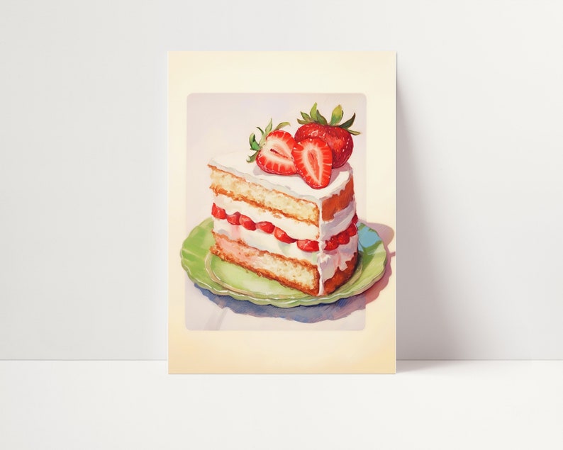 Watercolor Strawberry Cake Painting. French Pastry Illustration ...