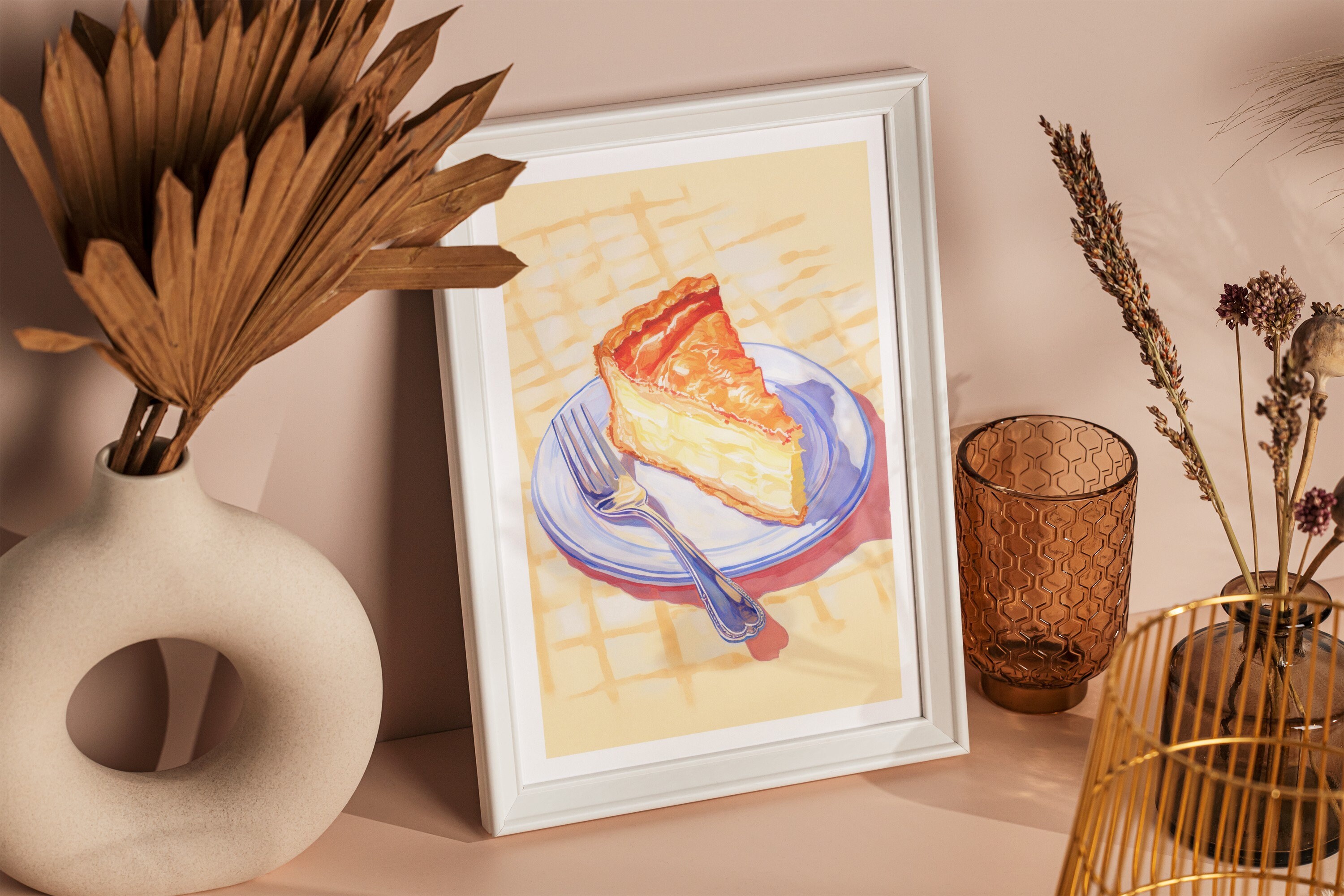 Watercolor Basque Cake Painting. French Pastry Illustration. Colorful ...