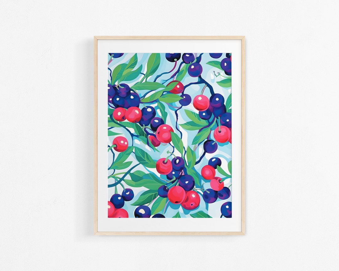 Berry Painting. Gouache Fruit Poster. Modern Illustration. Colorful ...