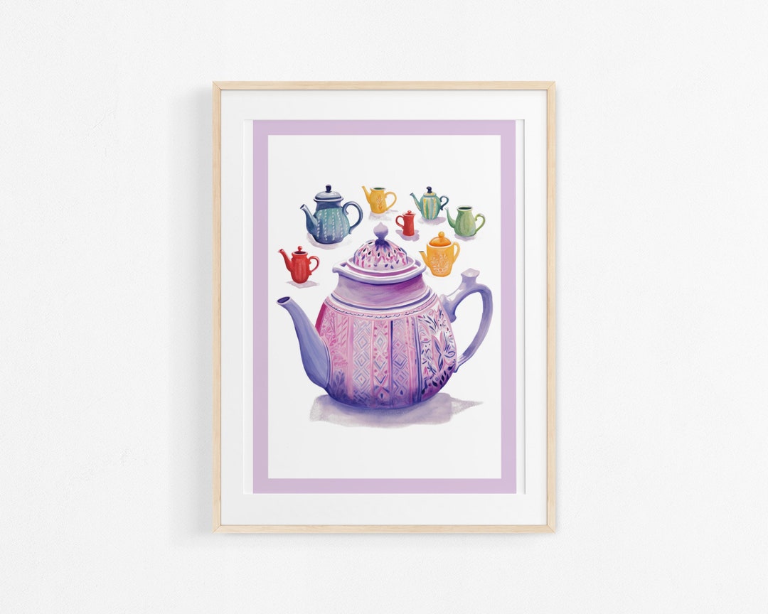 Watercolor Painting of Teapots. Composition of Teapots. Decorative ...