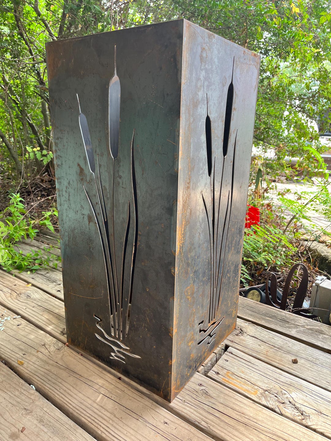 Cattail Garden Column, Well Cover, Metal Yard Art, Outdoor Lantern - Etsy
