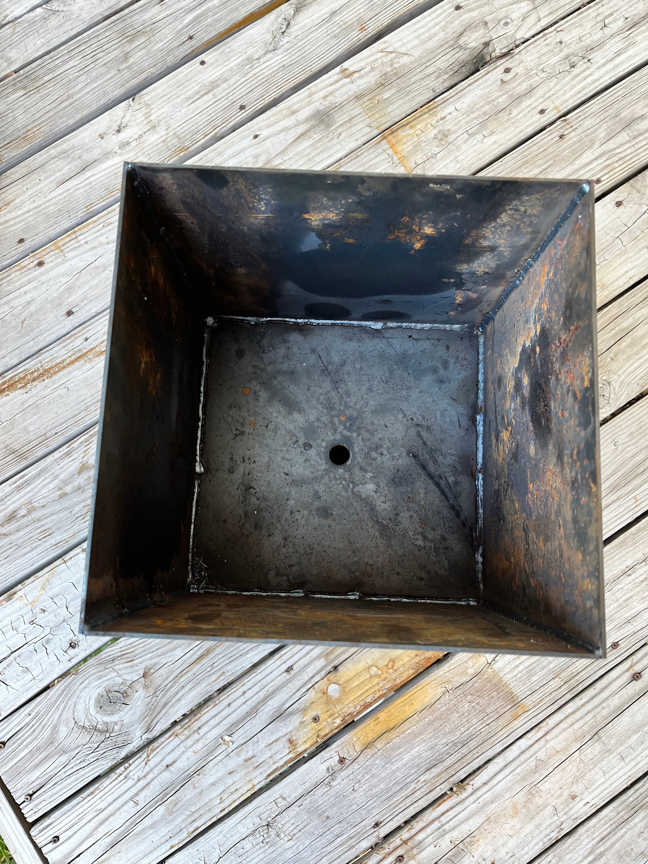 Tall Pedestal Metal Planter, Column Planter Pot, Patina Steel Planter ...