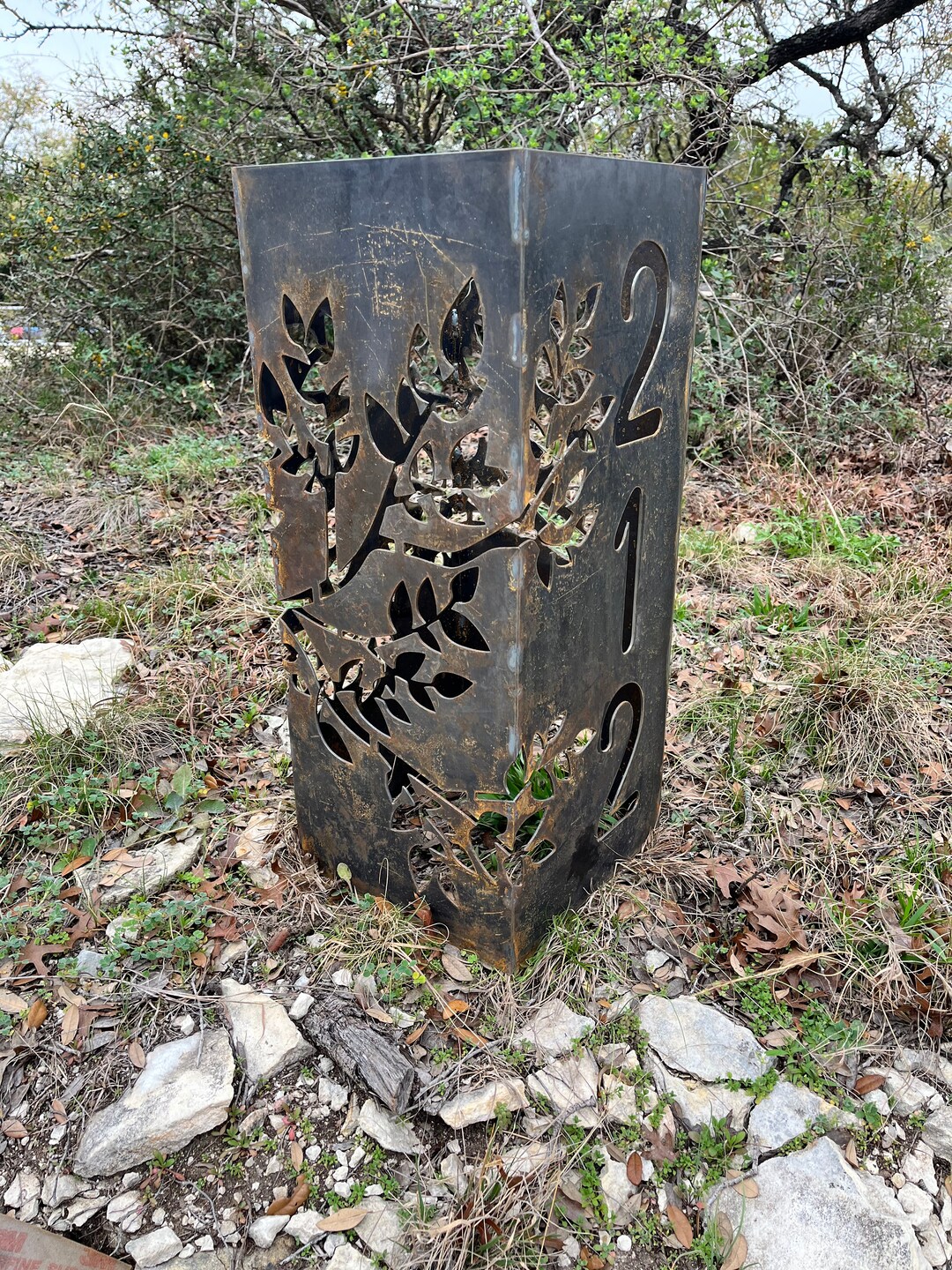 Tree Address Column, Address Sign, Lighted Garden Pillar - Etsy