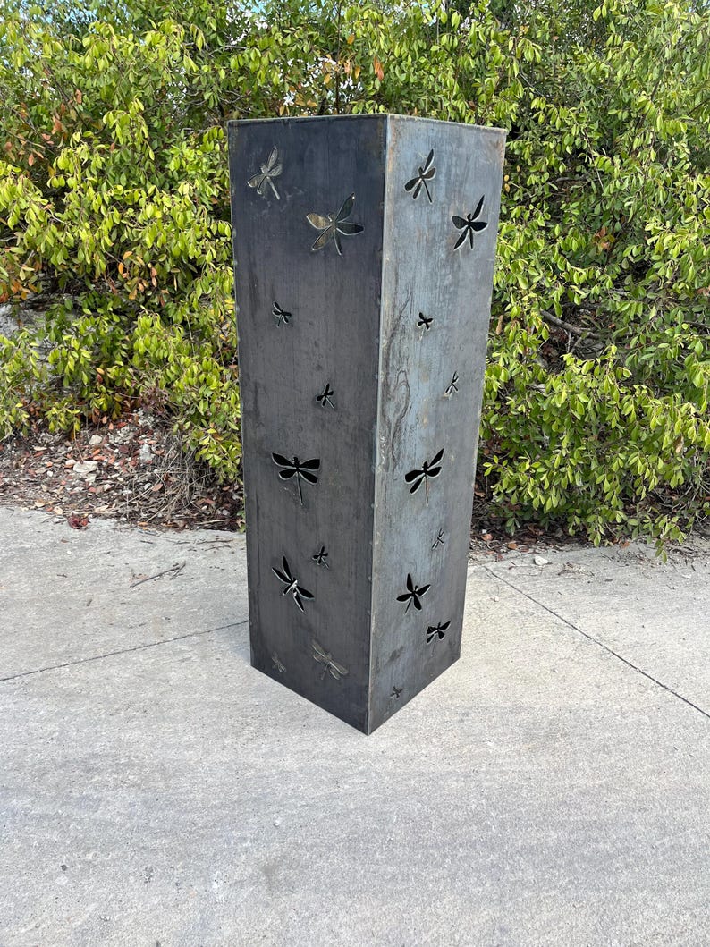Dragonfly Garden Column, Well Cover, Metal Yard Art, Outdoor Lantern - Etsy