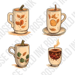 Pumpkin Spice Coffee Clipart Pack, Transparent Background, Pumpkin ...