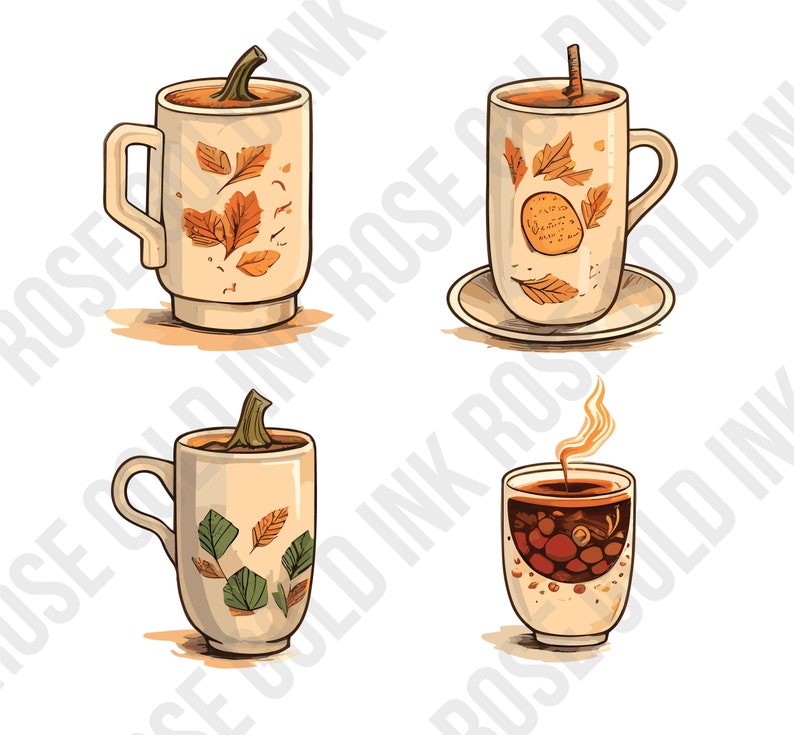 Pumpkin Spice Coffee Clipart Pack, Transparent Background, Pumpkin ...