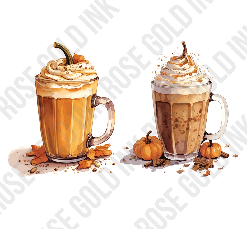 Pumpkin Spice Coffee Clipart Pack, Transparent Background, Watercolor ...