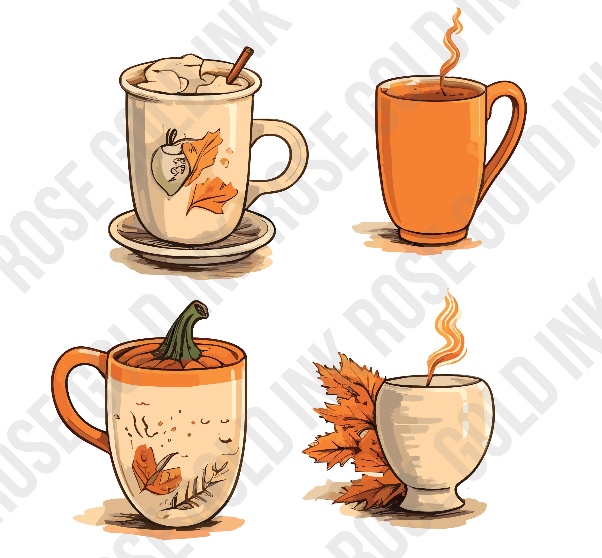 Pumpkin Spice Coffee Clipart Pack, Transparent Background, Pumpkin ...