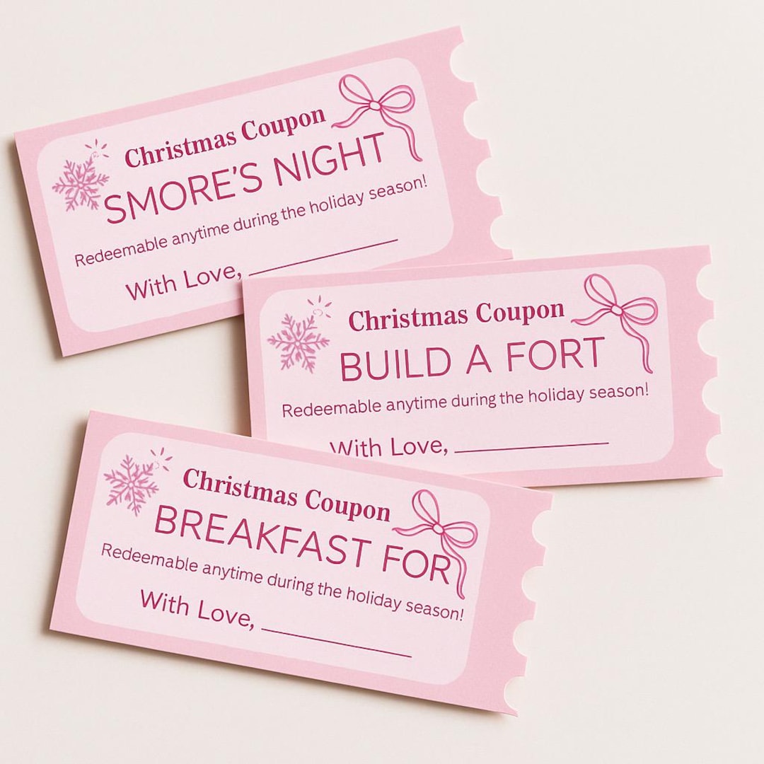 Pastel Pink Christmas Coupon Book for Kids | Printable, Digital ...