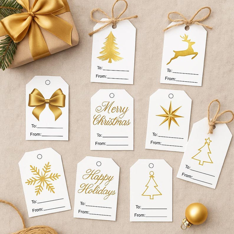 Gold Christmas Gift Tags Printable | Modern Holiday Set, Printable ...