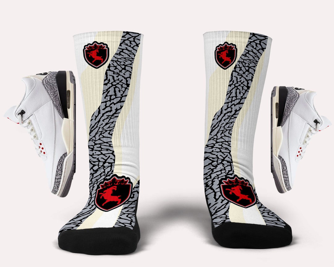 Jordan 3 White Cement Reimagined 3 Socks- Matching Custom Socks - Etsy