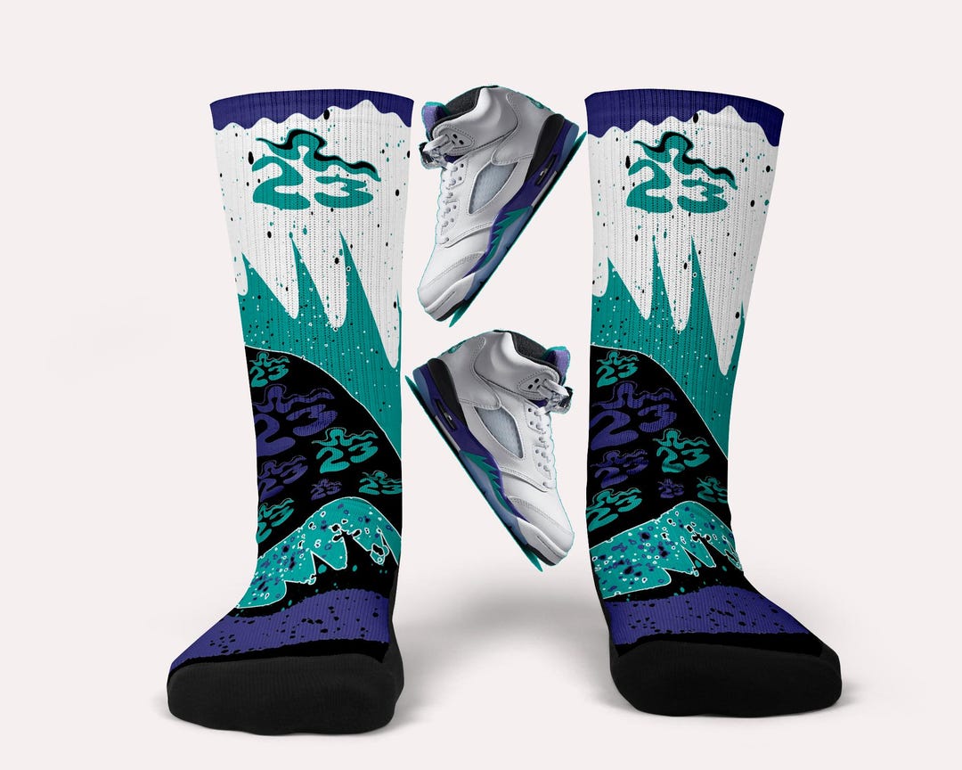 Jordan 5 Grape Socks- Matching Custom Socks - Etsy