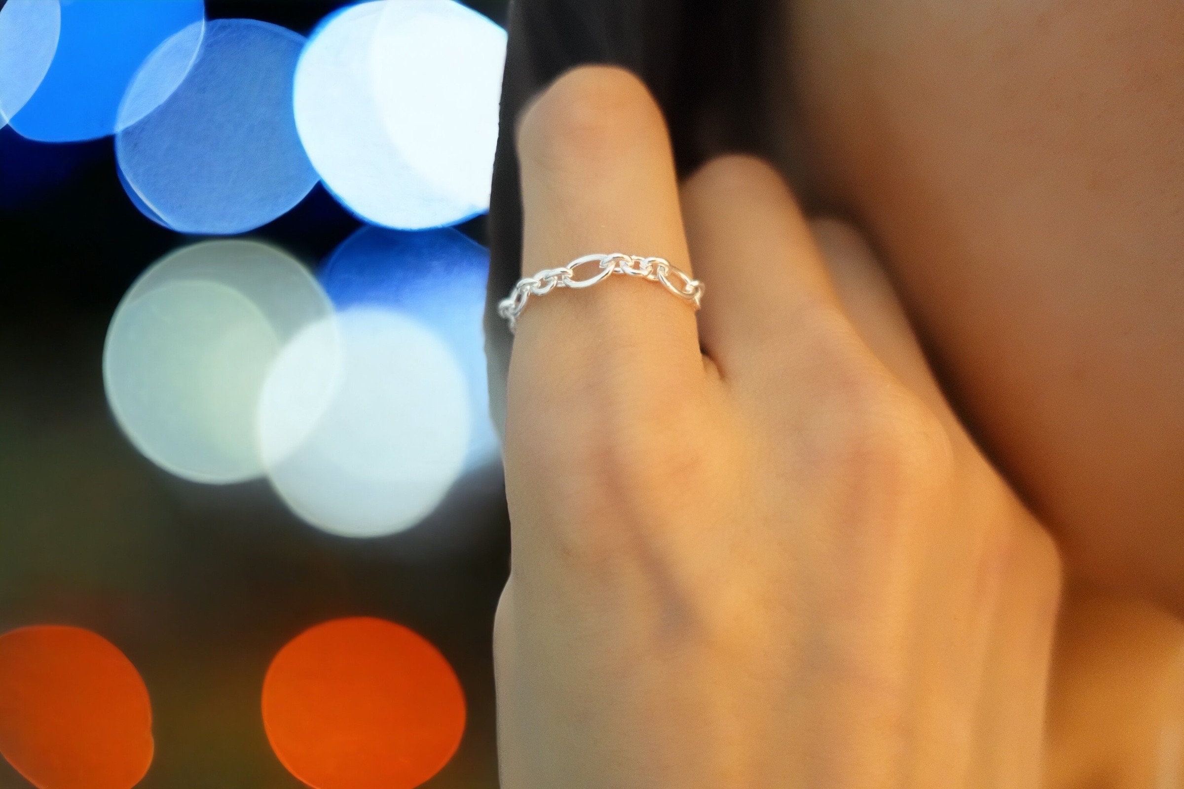 925 Sterling Silver Adjustable Chain Ring, Dainty Minimalist Ring, Gift ...