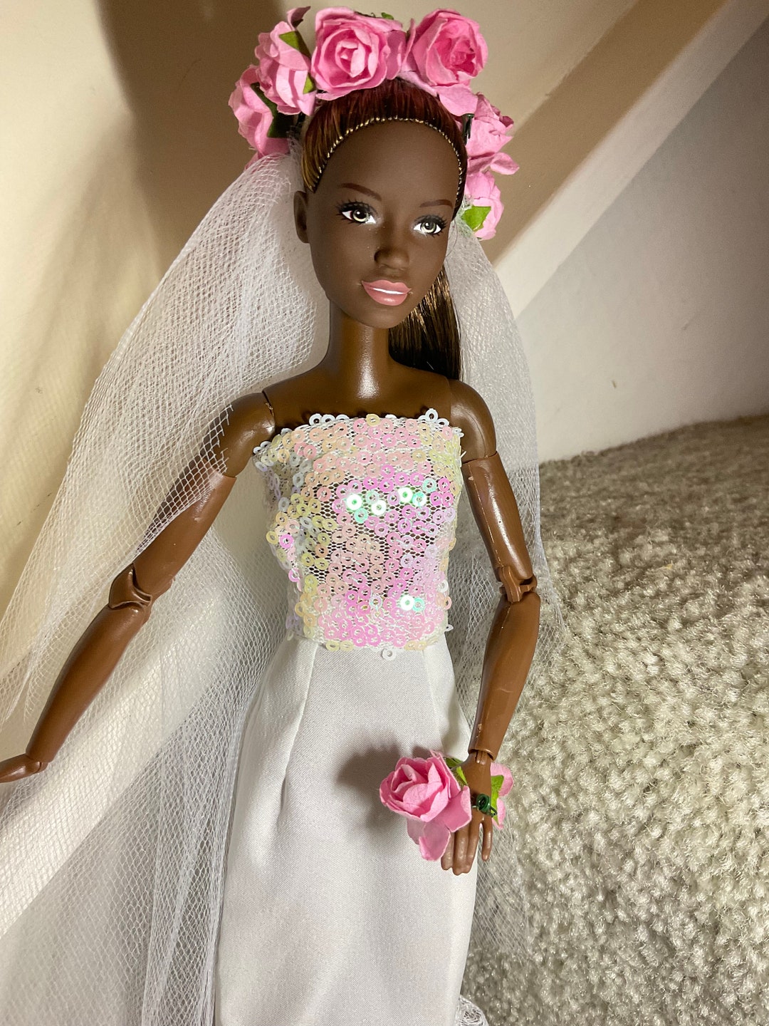 Handmade Fashion Doll Wedding Gown/sparkle and Lace Doll Wedding Gown ...