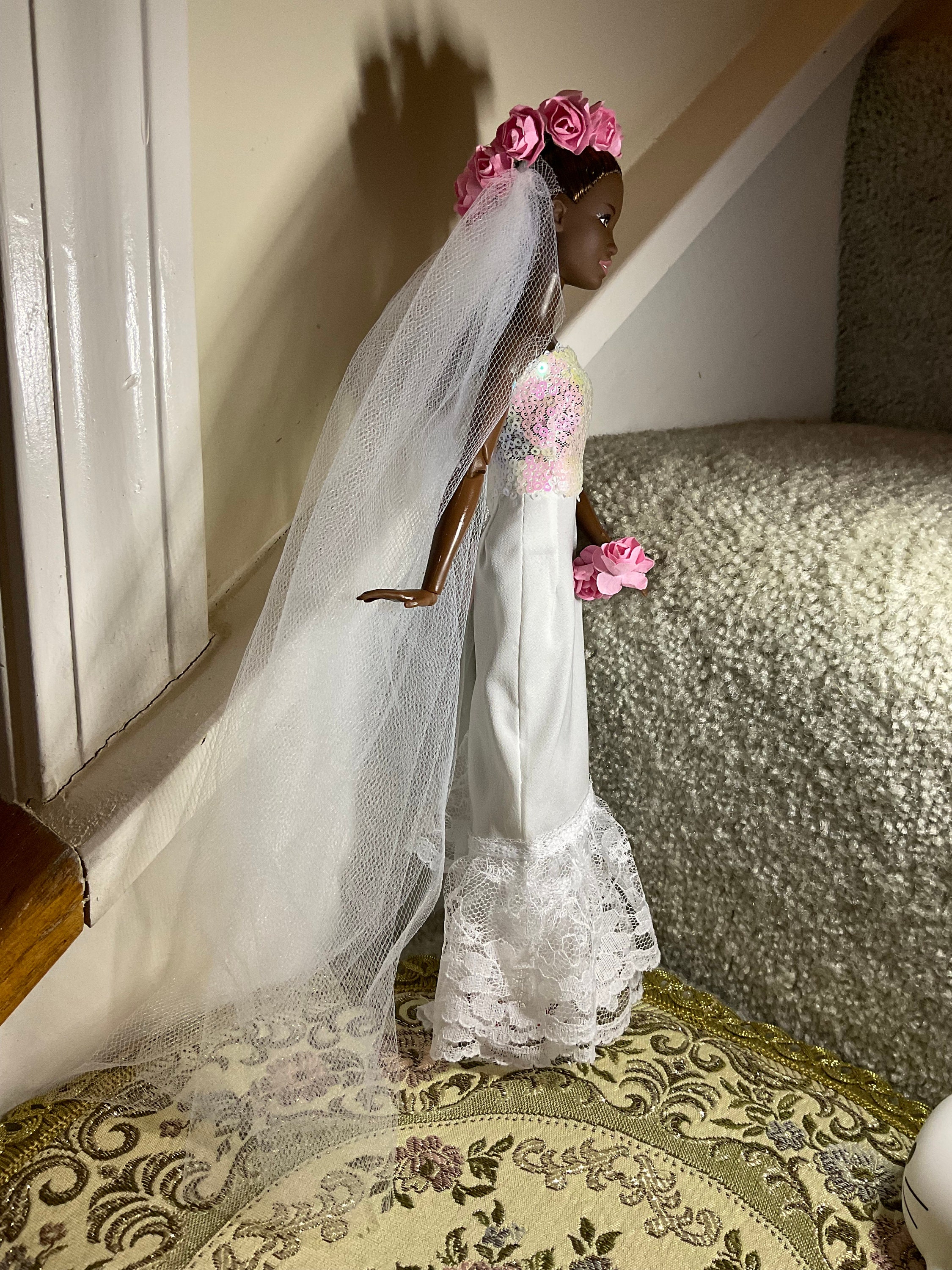 Handmade Fashion Doll Wedding Gown/sparkle and Lace Doll Wedding Gown ...