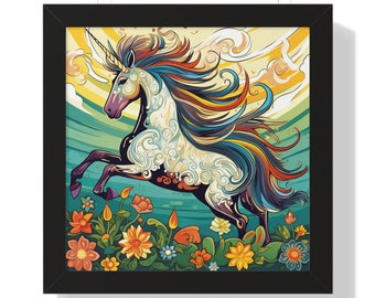 Moody Vintage Unicorn Wall Art Retro Unicorn Framed Poster Floral ...