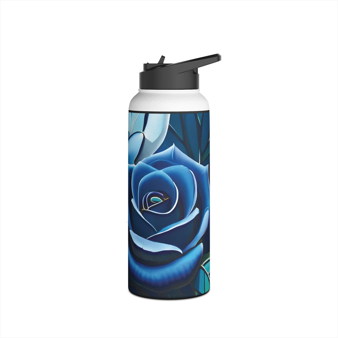 Blue Rose Art Print Water Bottles Stainless Steel Flask Botanical Art ...