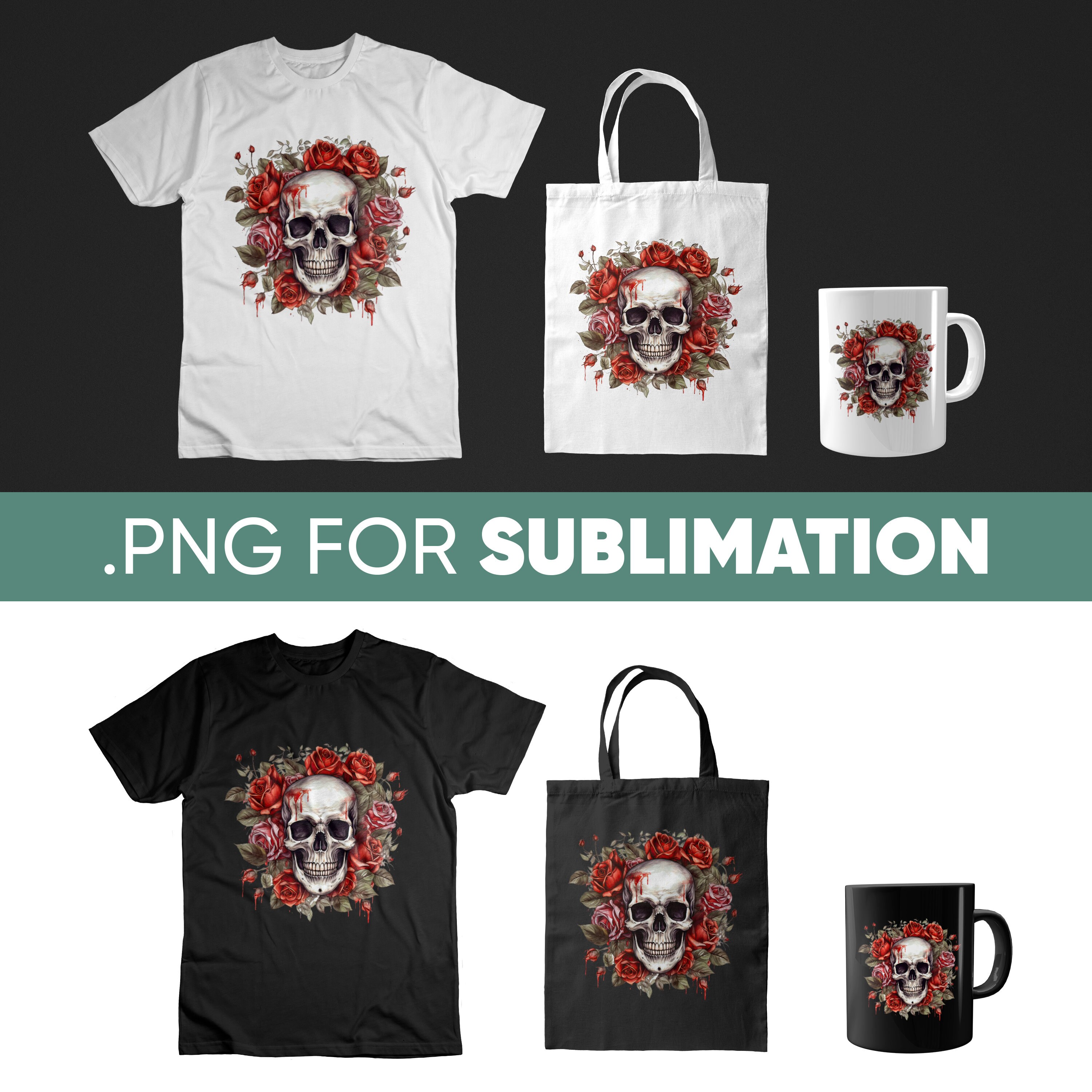 Skull and Rose Sublimation Digital Download Roses and Skull Sublimation ...