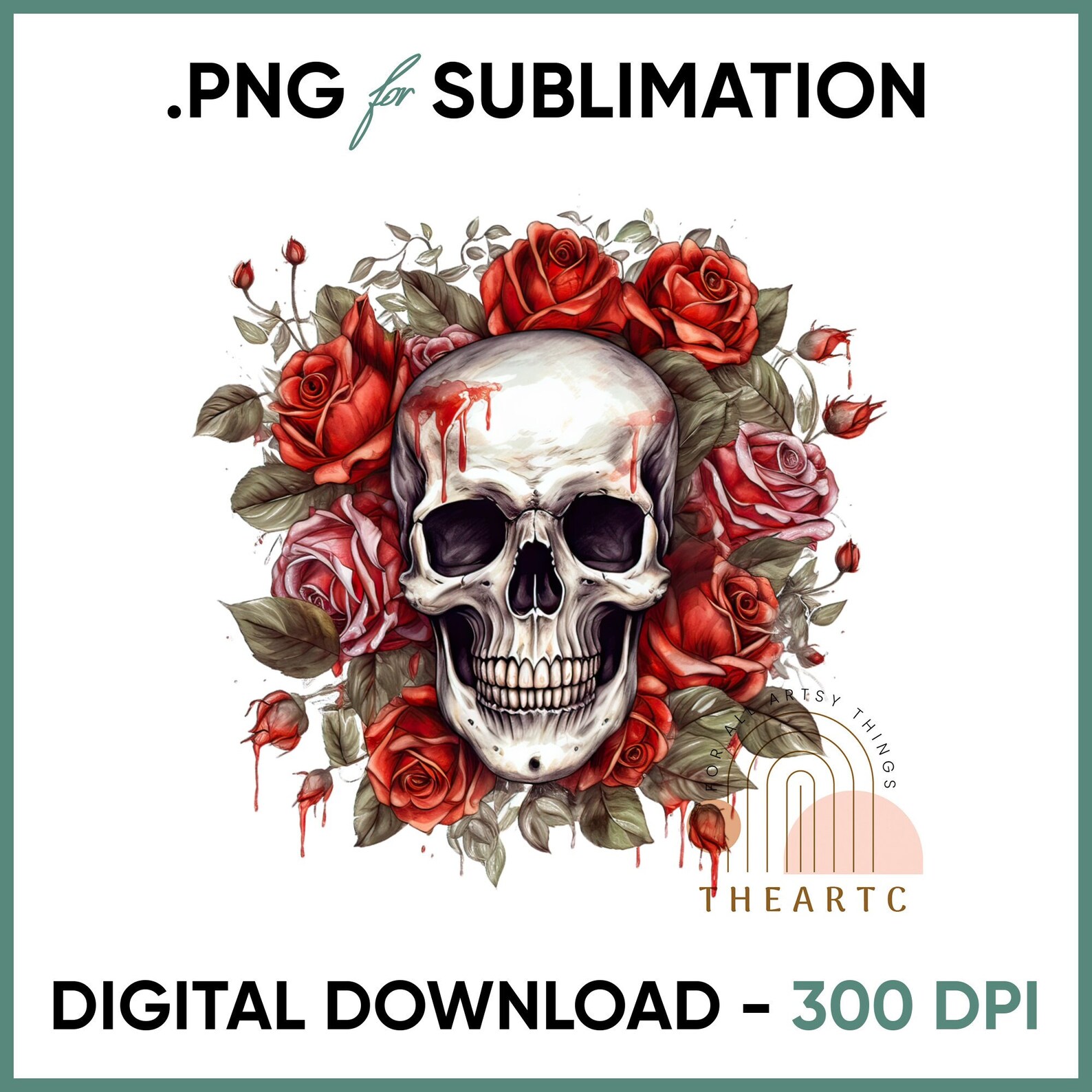 Skull and Rose Sublimation Digital Download Roses and Skull Sublimation ...