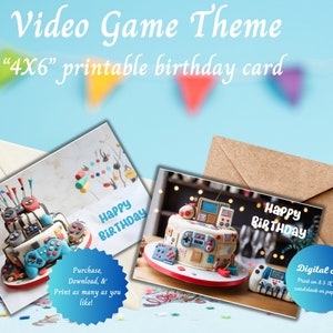 Printable Video Game Theme Happy Birthday Card Instant Downloadable ...