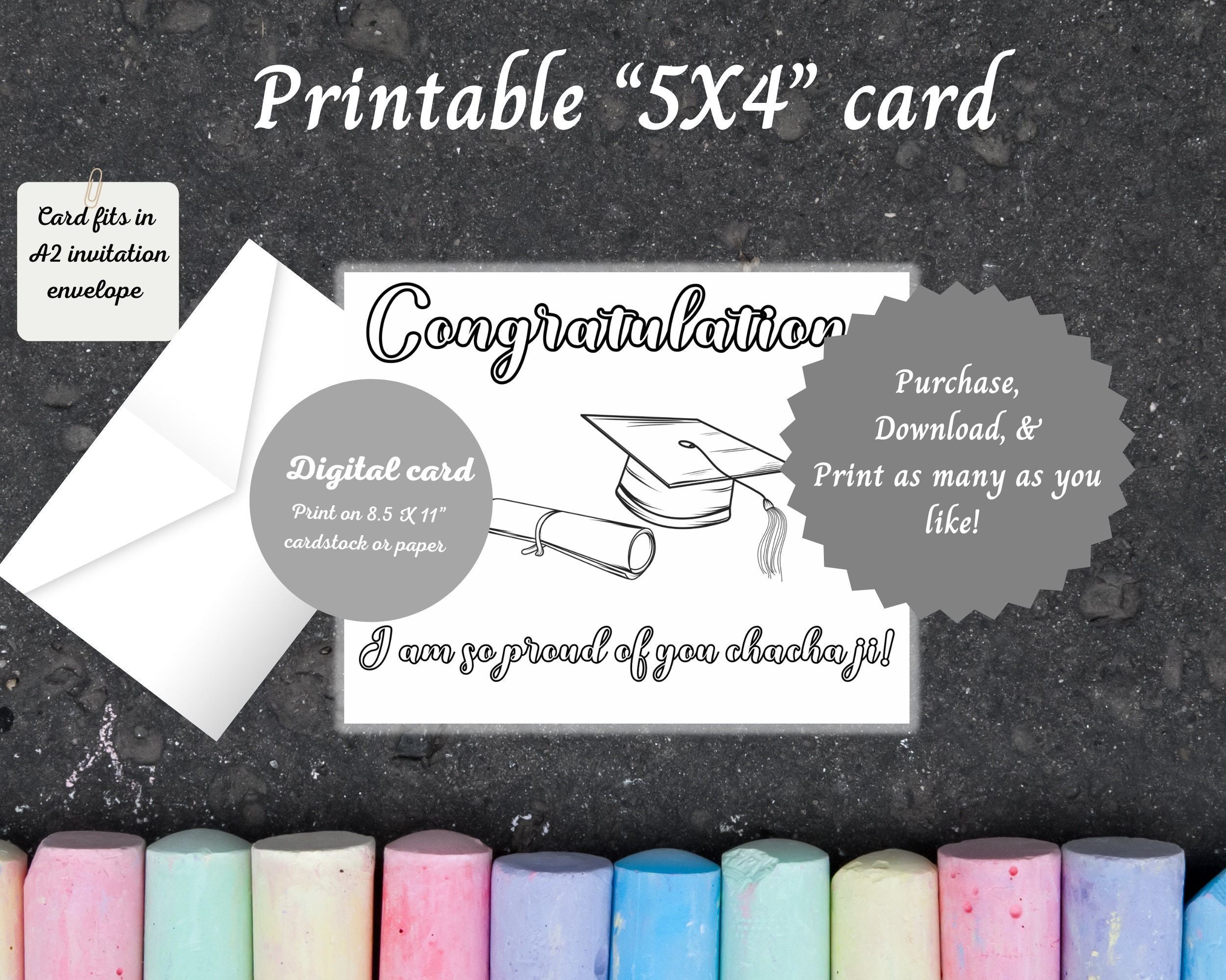 Printable Chacha Ji Card Kids Coloring Card Instant Download Graduation ...