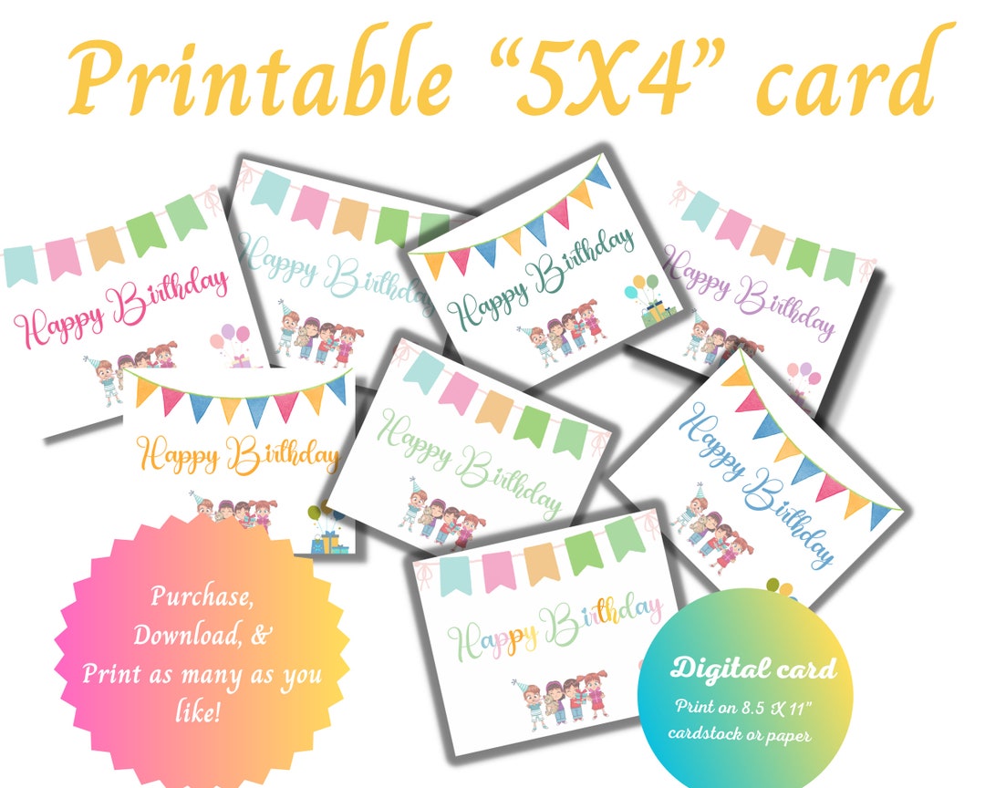Bundle of Printable Happy Birthday Card Instant Download Colorful ...