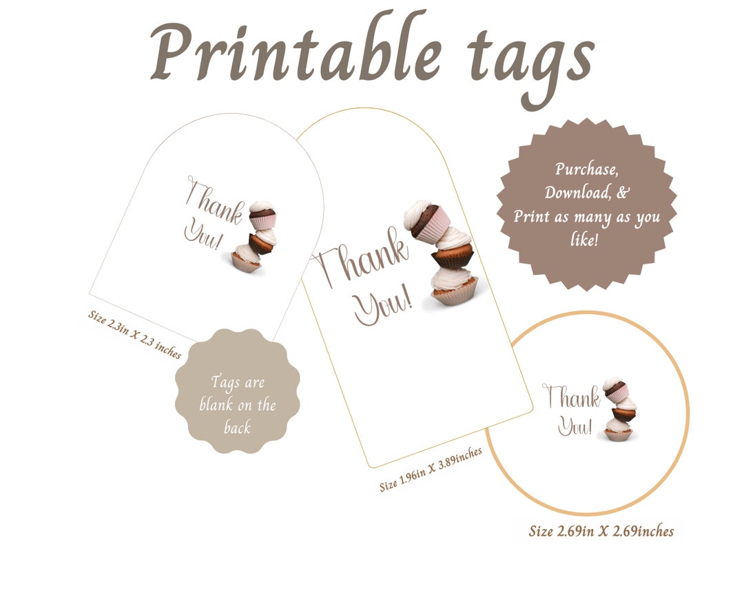 Printable Cupcake Gift Bag Tags Instant Download Gift Box Tags Digital ...