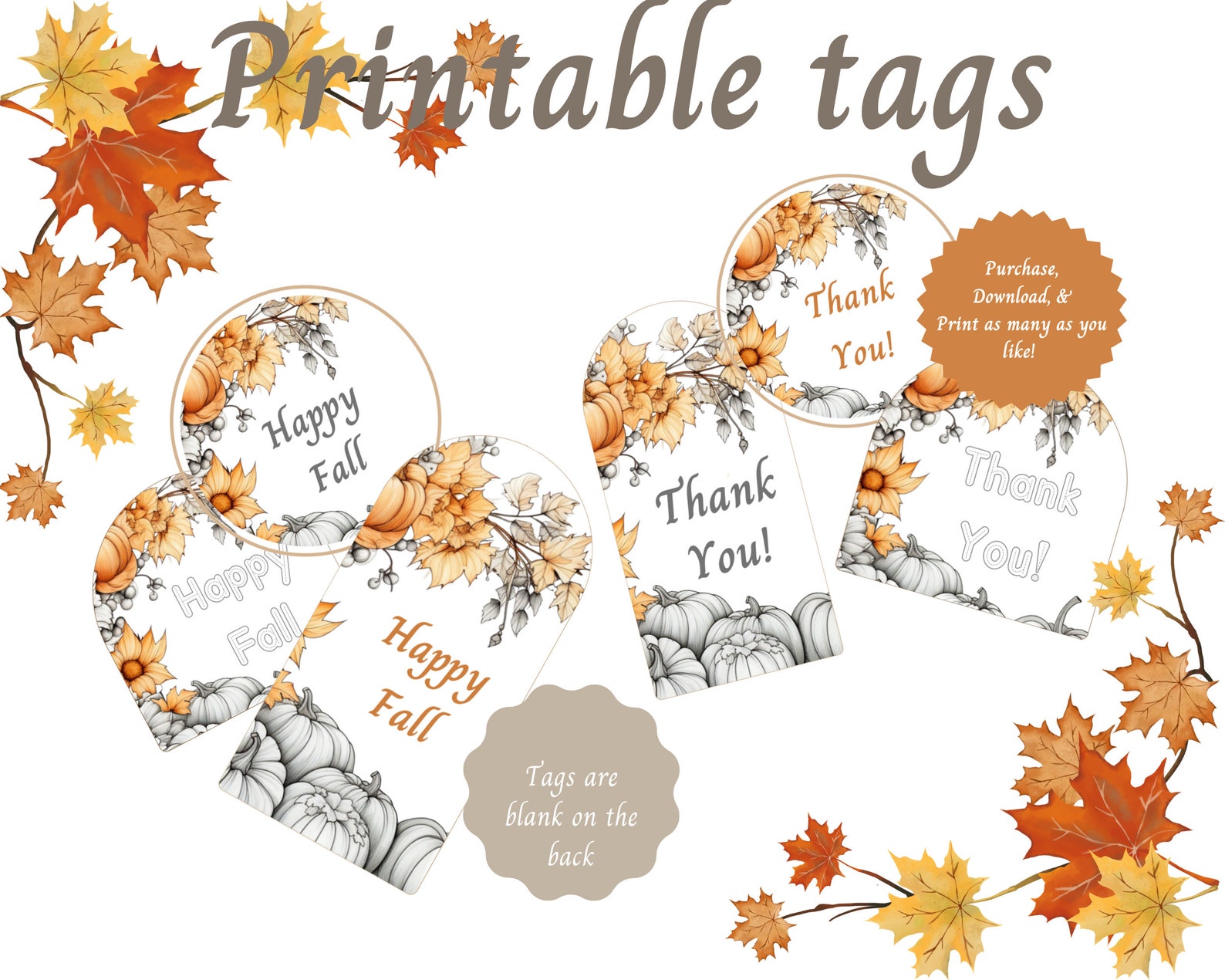Printable Fall Gift Bag Tags Instant Download Gift Box Tags, Digital ...