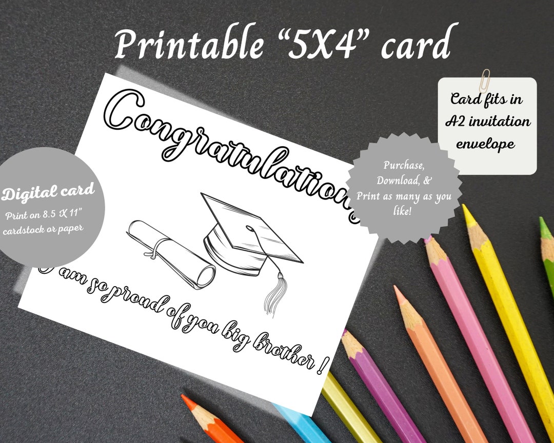 Big Brother Printable Kids Coloring Card Instant Download Graduation ...